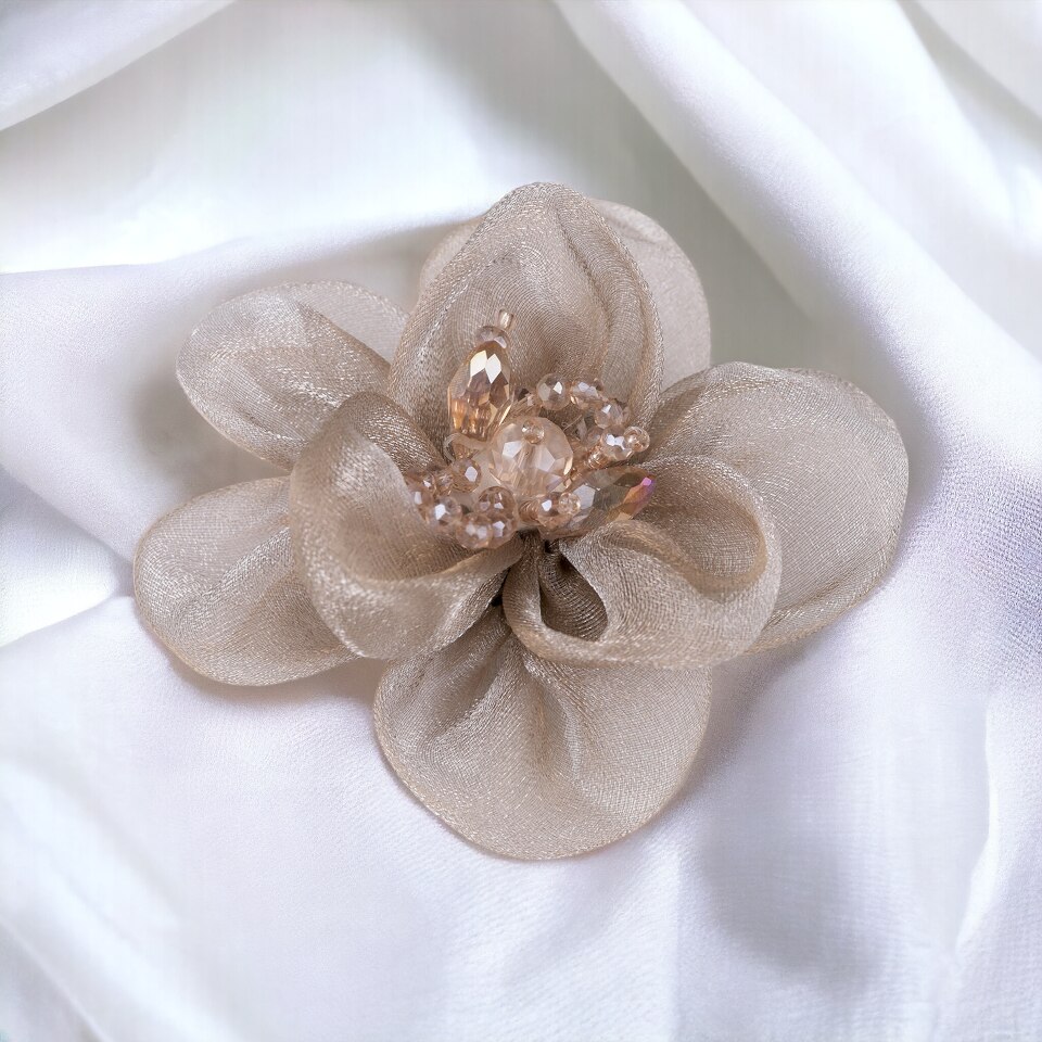 Floare din organza cu margele pentru cusut sau lipit pe haine, diametru ...