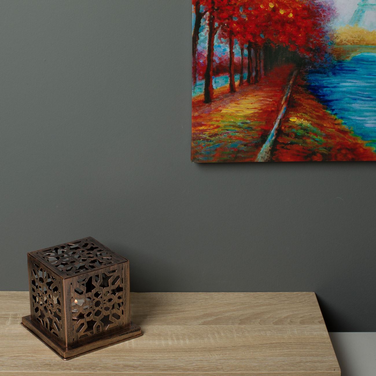 Suport Lumanare Shopiens® Metalic Cub Bronz, 12.5 x 12.5 x 12 cm - eMAG.ro