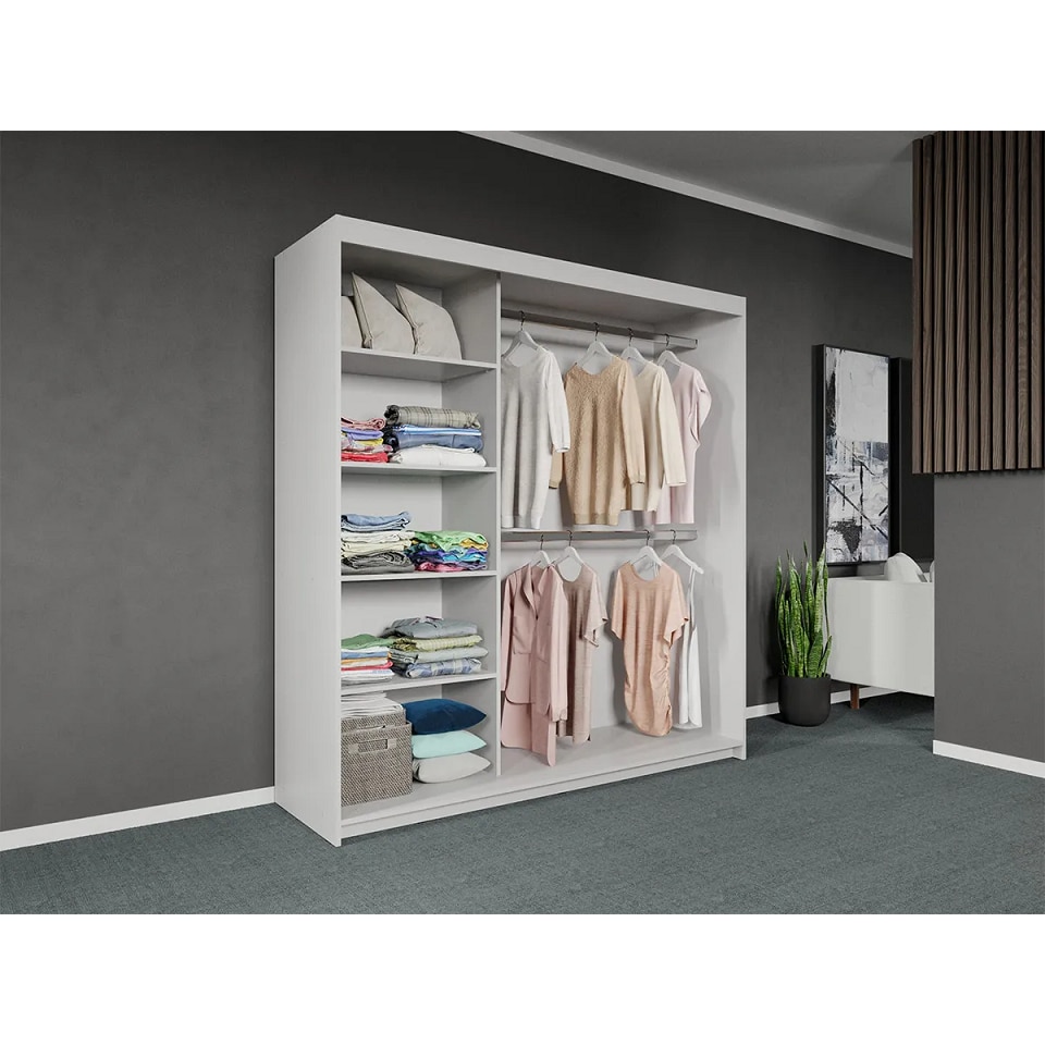 Dulap dormitor, Alb cu Usa Gri, Glass, L 184 x A 55 x H 194, 8 cm - eMAG.ro