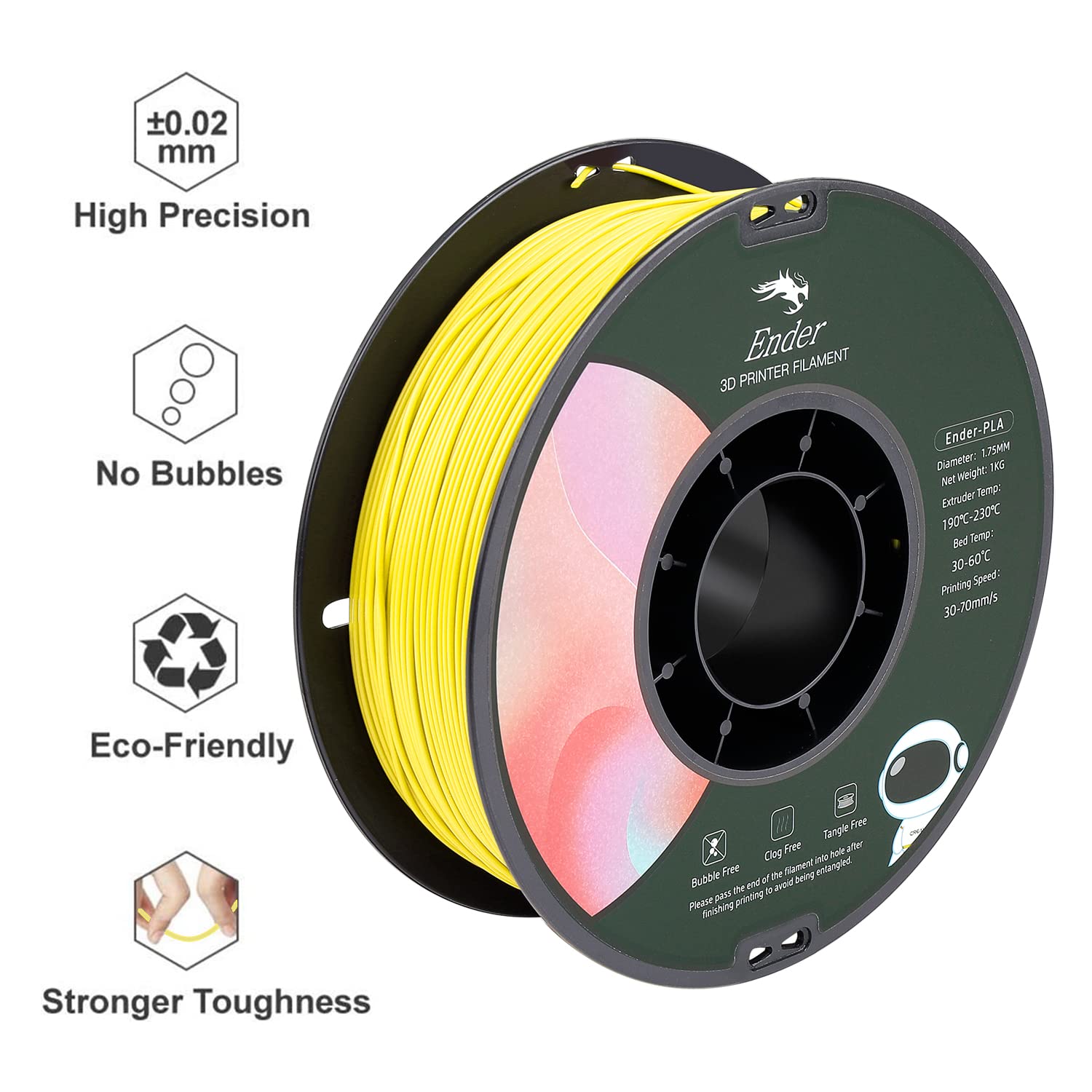 Филамент Ender-PLA Creality CR-PLA 1.75 мм, 1 кг, 190-230C Жълт, Жълт ...