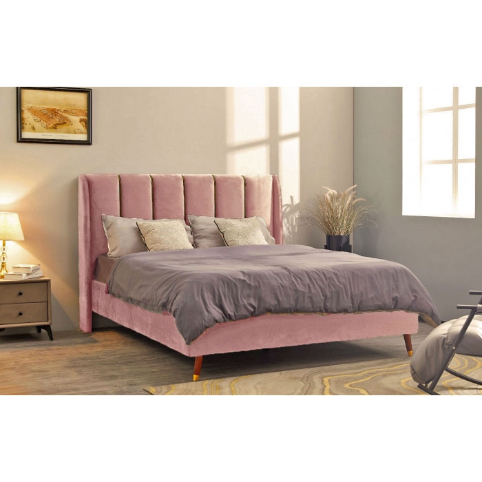 Pat Belmonde 180x200 cm Tapitat Catifea Roz Somiera Inclusa - eMAG.ro
