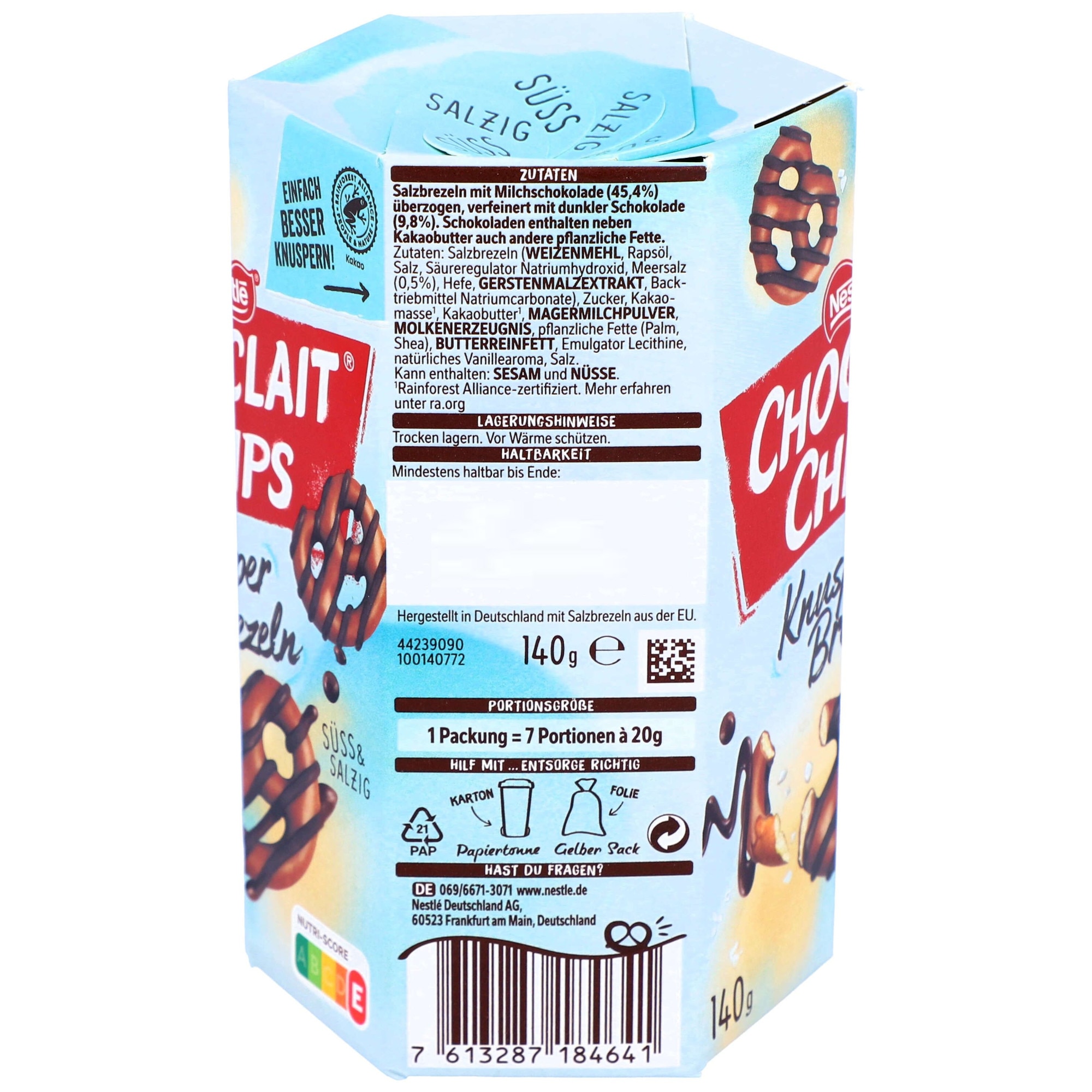 Pretzels cu ciocolata, Nestle Choclait Chips Knusper Brezeln, 140g ...