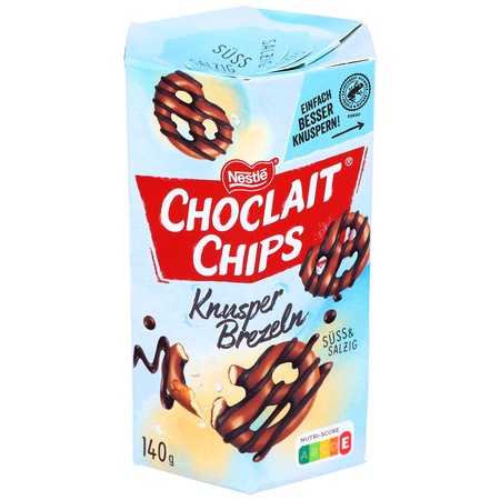 Pretzels cu ciocolata, Nestle Choclait Chips Knusper Brezeln, 140g ...