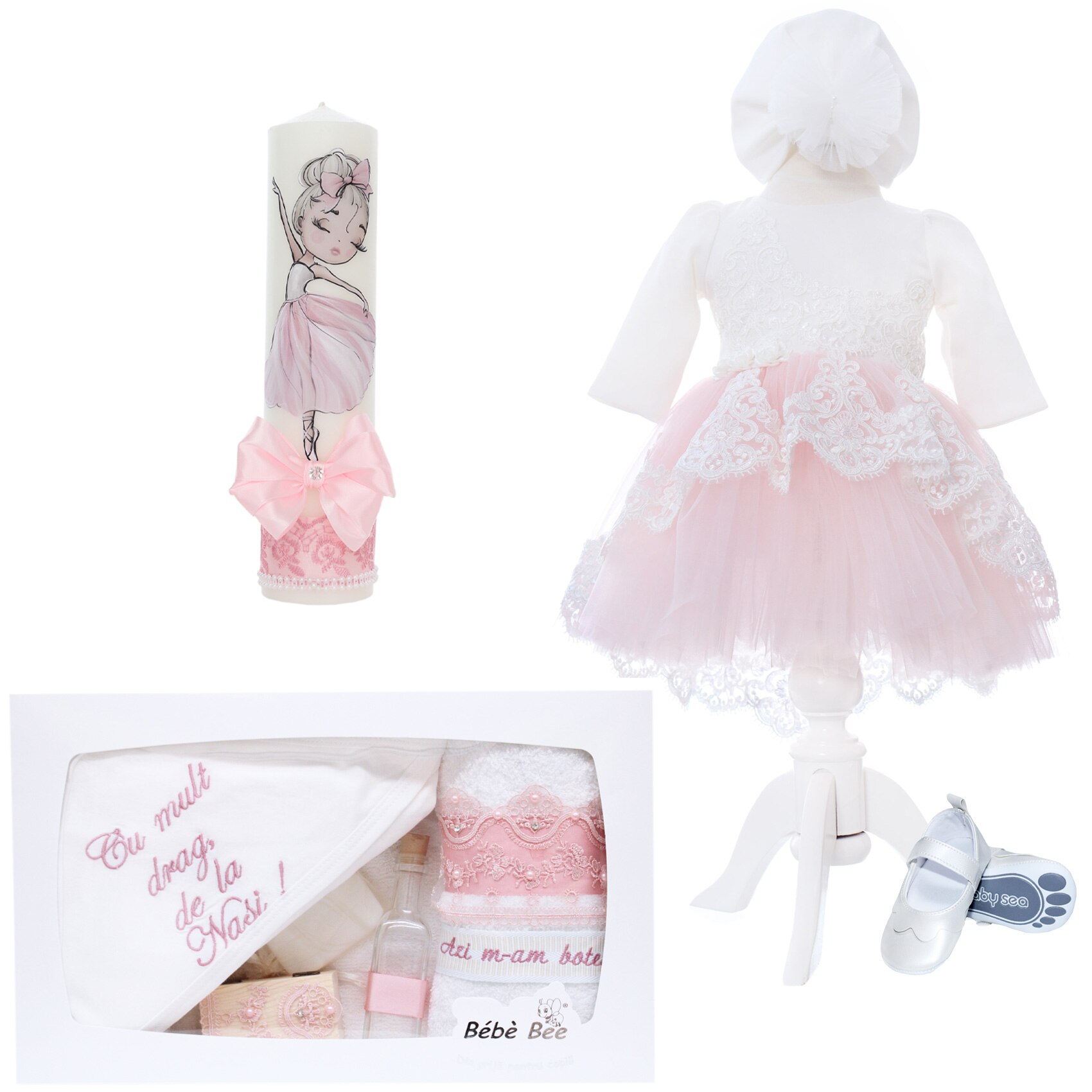 Set trusou complet pentru botez de fete, model Balerina, 11 piese ...