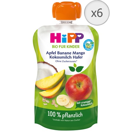 Piure 6 x Piure Hipp cu mar, banana, mango, lapte cocos, ovaz, 100g - eMAG.ro