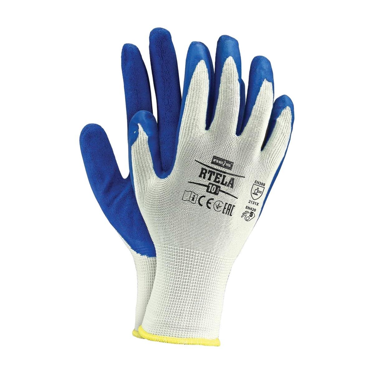 Manusi de lucru, REIS, RTELA DRAGON WN, Poliester/Latex, Alb/Albastru ...