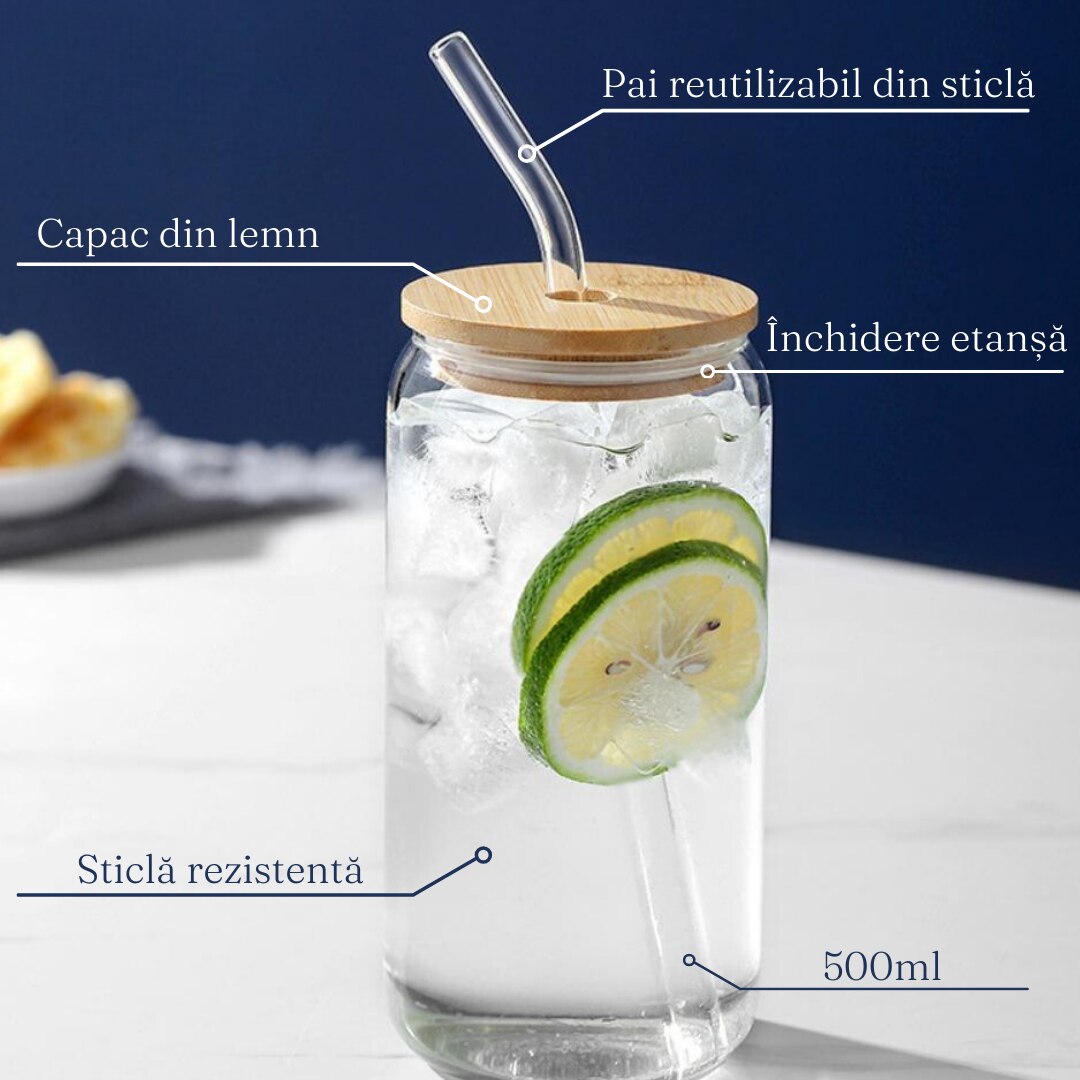 Set 4 Pahare cu Pai Zenino - pentru Bauturi Calde/Reci, Capac din ...