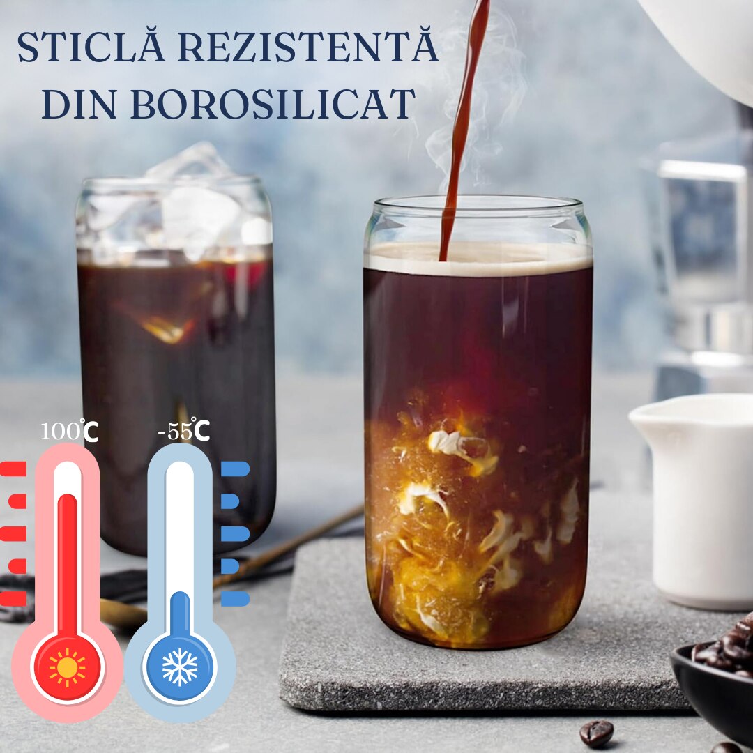 Set 4 Pahare cu Pai Zenino - pentru Bauturi Calde/Reci, Capac din ...