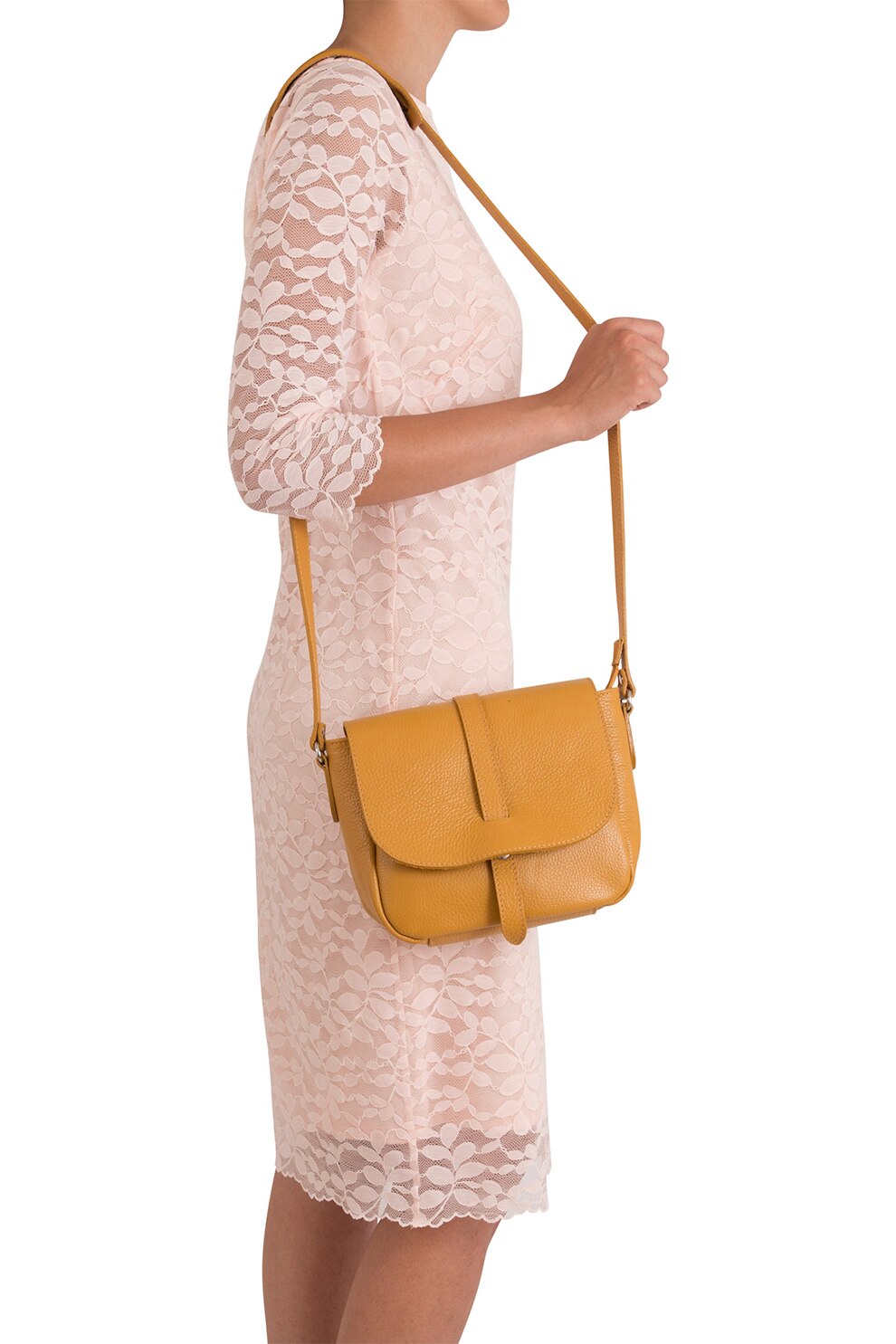 Lia Biassoni, Geanta crossbody de piele cu aspect marmorat, Galben ...