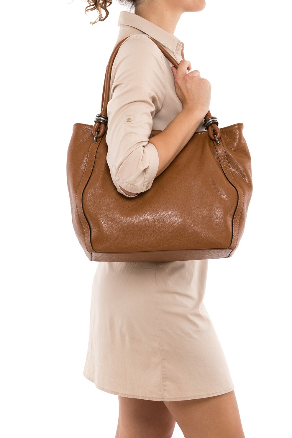 Lia Biassoni, Geanta hobo de piele cu aspect marmorat, Caramel - eMAG.ro