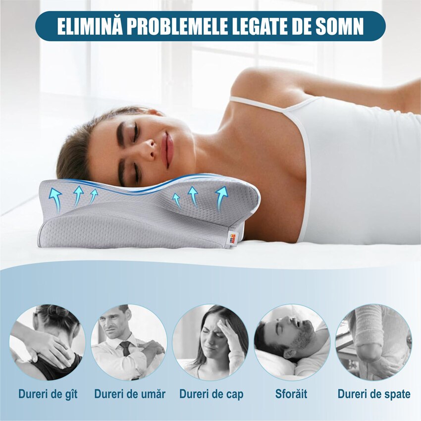 Perna Ortopedica Cervicala pentru dormit Linomag®, Spuma cu Memorie, Husa lavabila, Suport ...