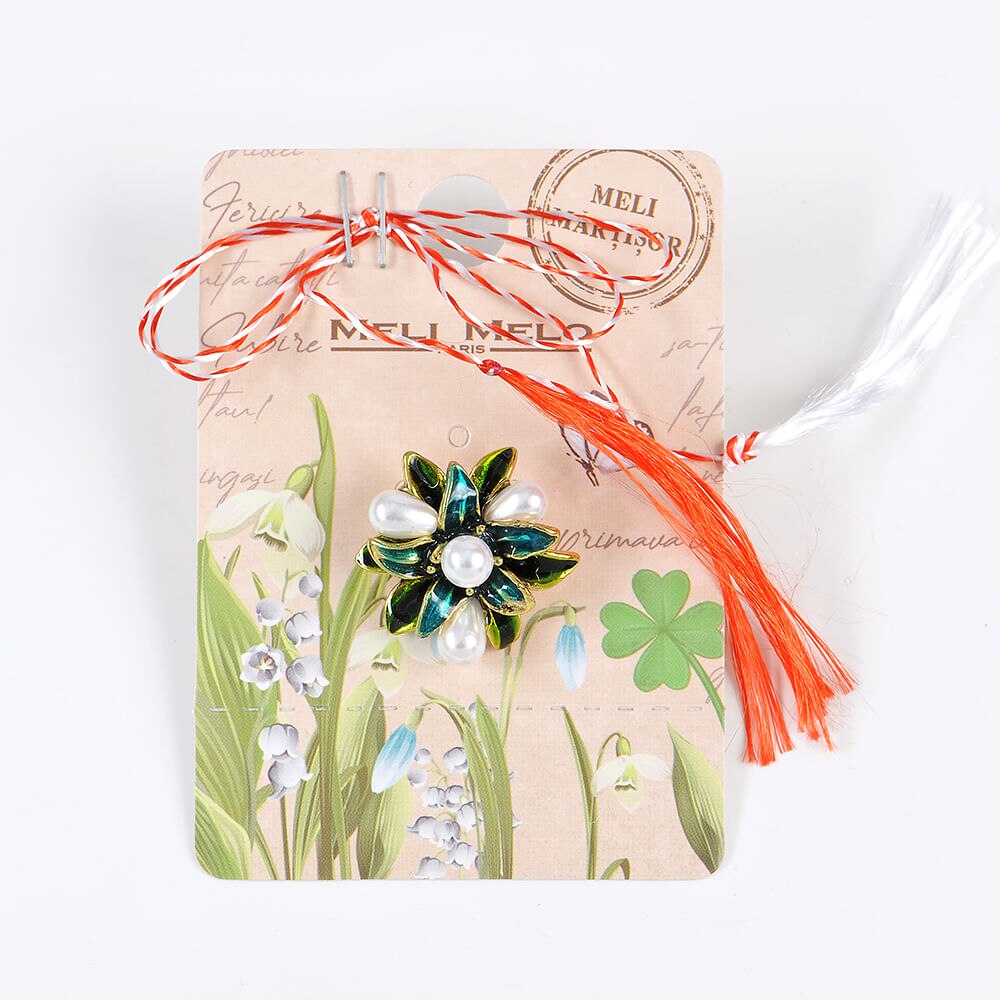 Brosa martisor floare verde cu perle albe, Meli Melo Paris - eMAG.ro