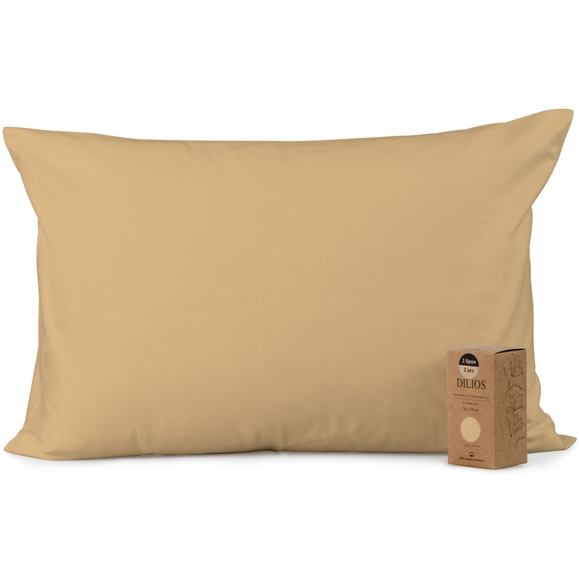 Set 2 fete de perna Dilios, 50x70 cm, 100% bumbac ranforce. 144TC, ocru ...