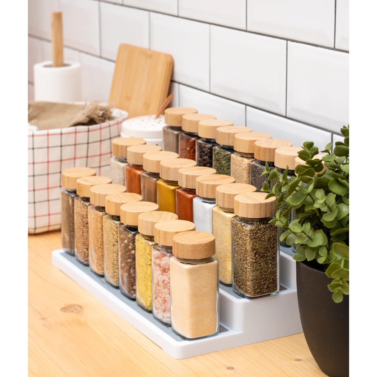 Suport organizator condimente cu 3 nivele, awwaline, alb, 36.5 cm x 24 ...