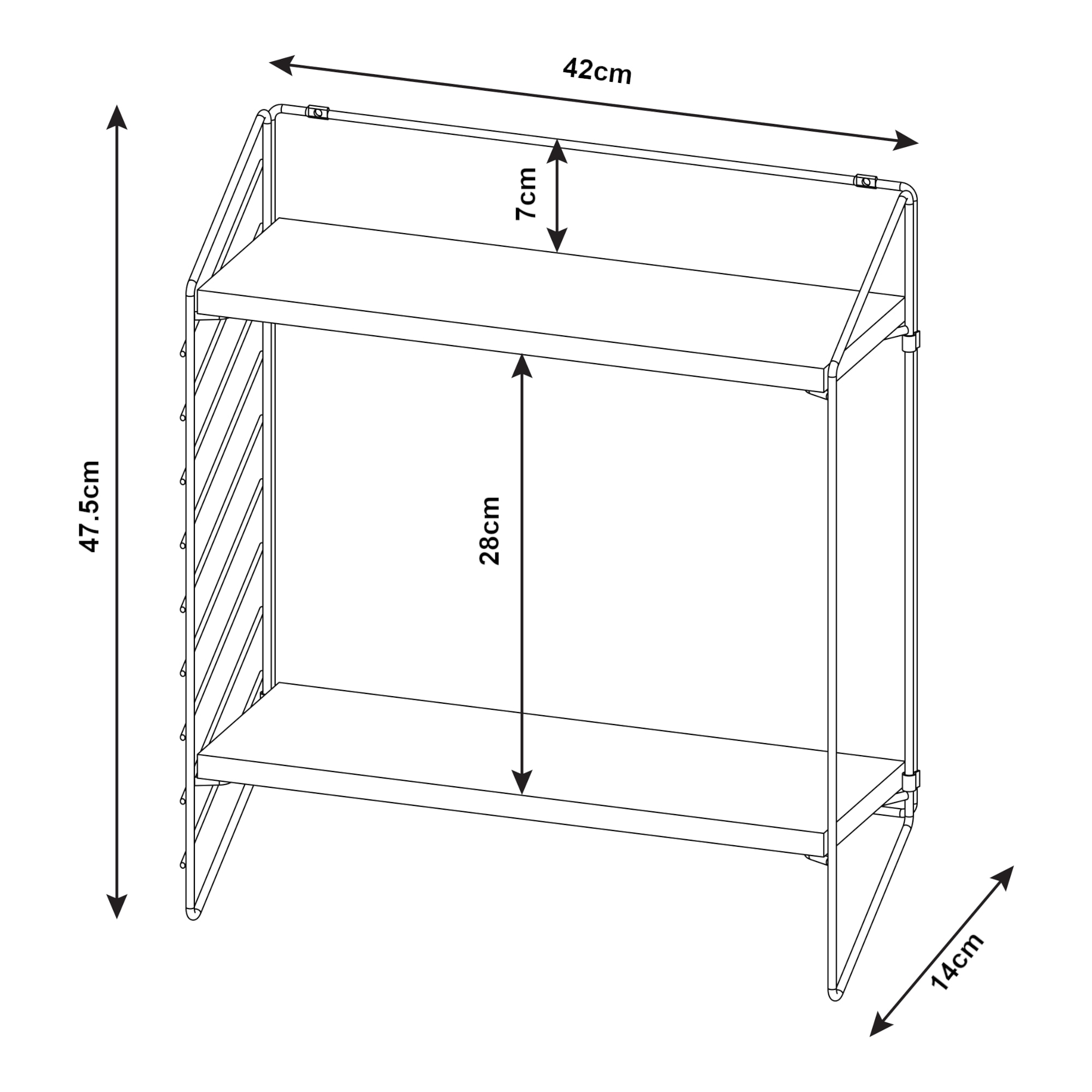 Raft, en.casa, PXLH-0006 Bømlo, 47, 5 x 42 x 14 cm, otel, pal, negru ...