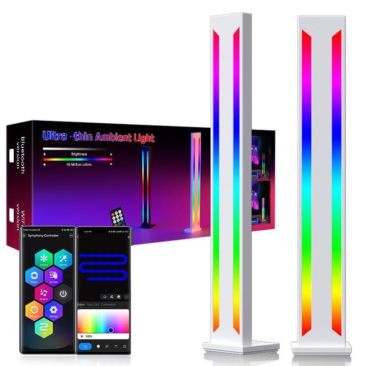 Set 2 Lampi Slim Led RGB, Youndra®, Lumini Inteligente, Bluetooth, 16 ...