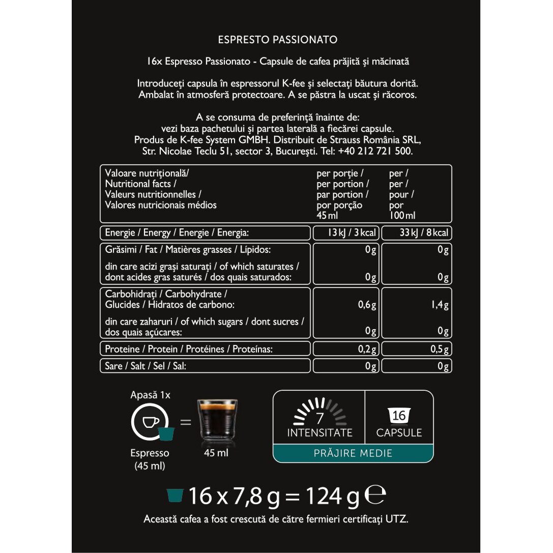 Set 6x Capsule Cafea Espresto Passionato, 96 Capsule, compatibile BeanZ ...