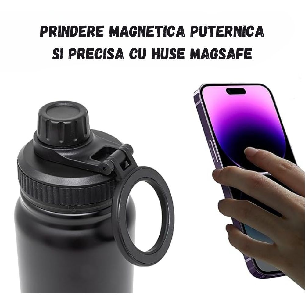 Termos / Sticla de Apa cu Inel Magsafe, 600 ml, Perete Dublu, Bautura ...