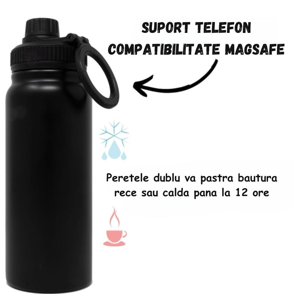 Termos / Sticla de Apa cu Inel Magsafe, 600 ml, Perete Dublu, Bautura ...