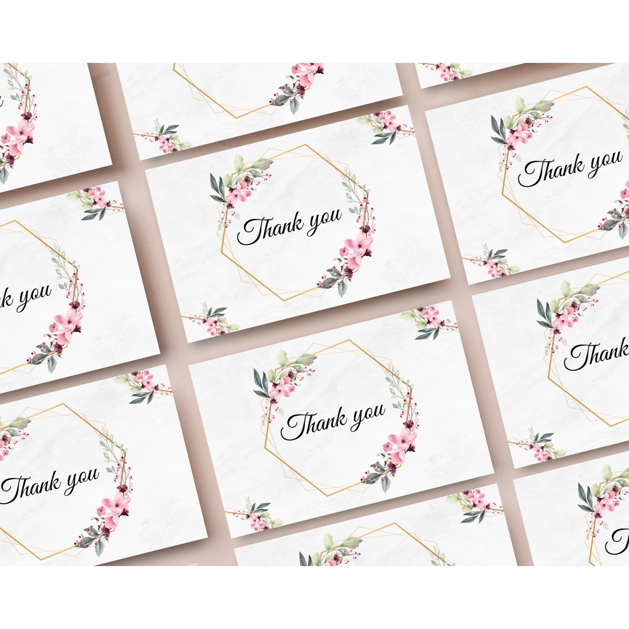 Set 20 de mini felicitari de multumire, Thank You, model floral ...