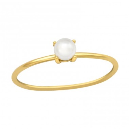 Inel din argint 925 Placat cu Aur 24K, decorat cu perla rotunda 4mm - eMAG.ro