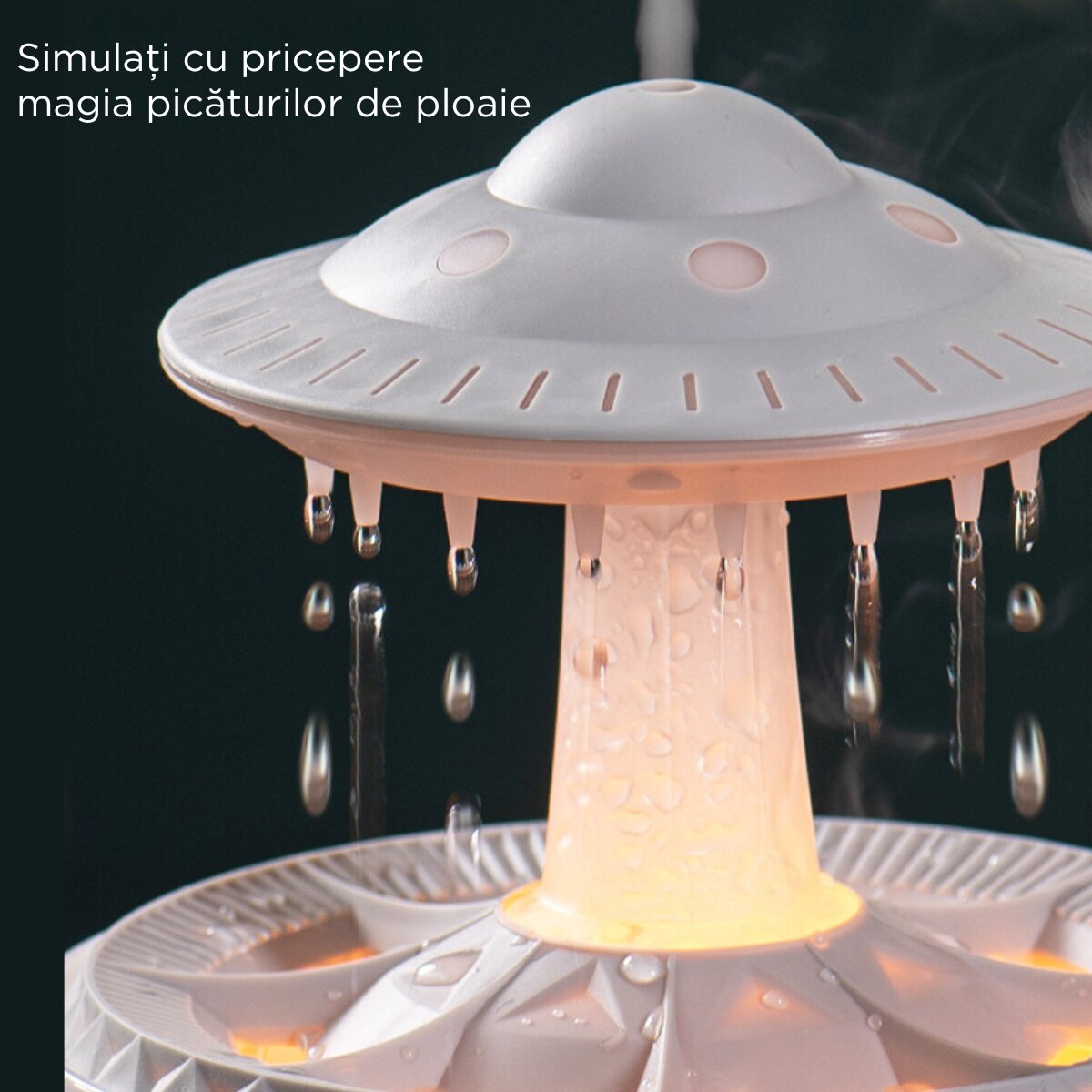 Umidificator camera, cu difuzor aromaterapie, efect de ploaie ...