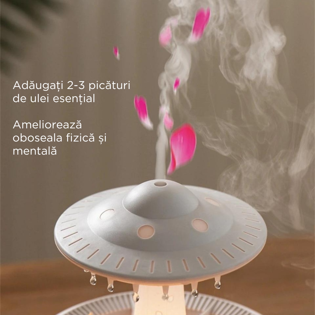 Umidificator camera, cu difuzor aromaterapie, efect de ploaie ...