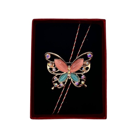 Martisor brosa din metal in cutie rosie 9 x 5 cm cu fereastra de sticla ...