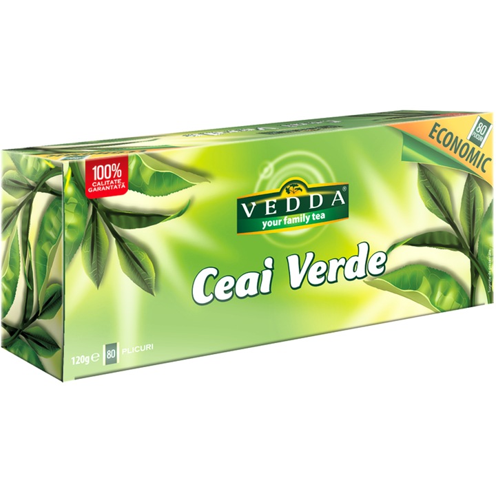 Ceai Verde, fara aditivi, fara coloranti, pachet economic, 80plicuri, 120g, Vedda Kalpo - eMAG.ro