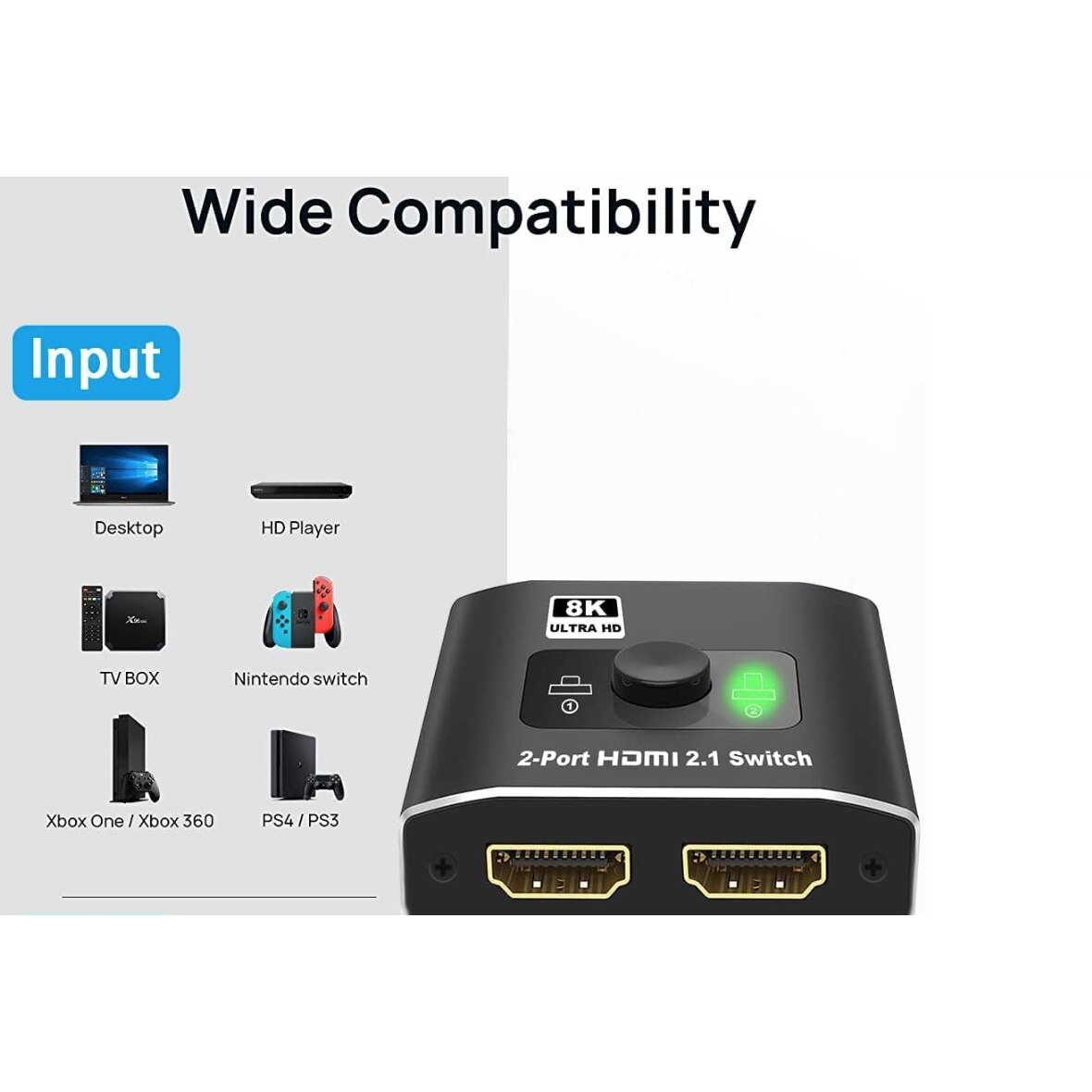 Splitter Switch HDMI Andowl, 8K, 2 x HDMI 2.1, 60/120 Hz la 1 x HDMI, negru - eMAG.ro