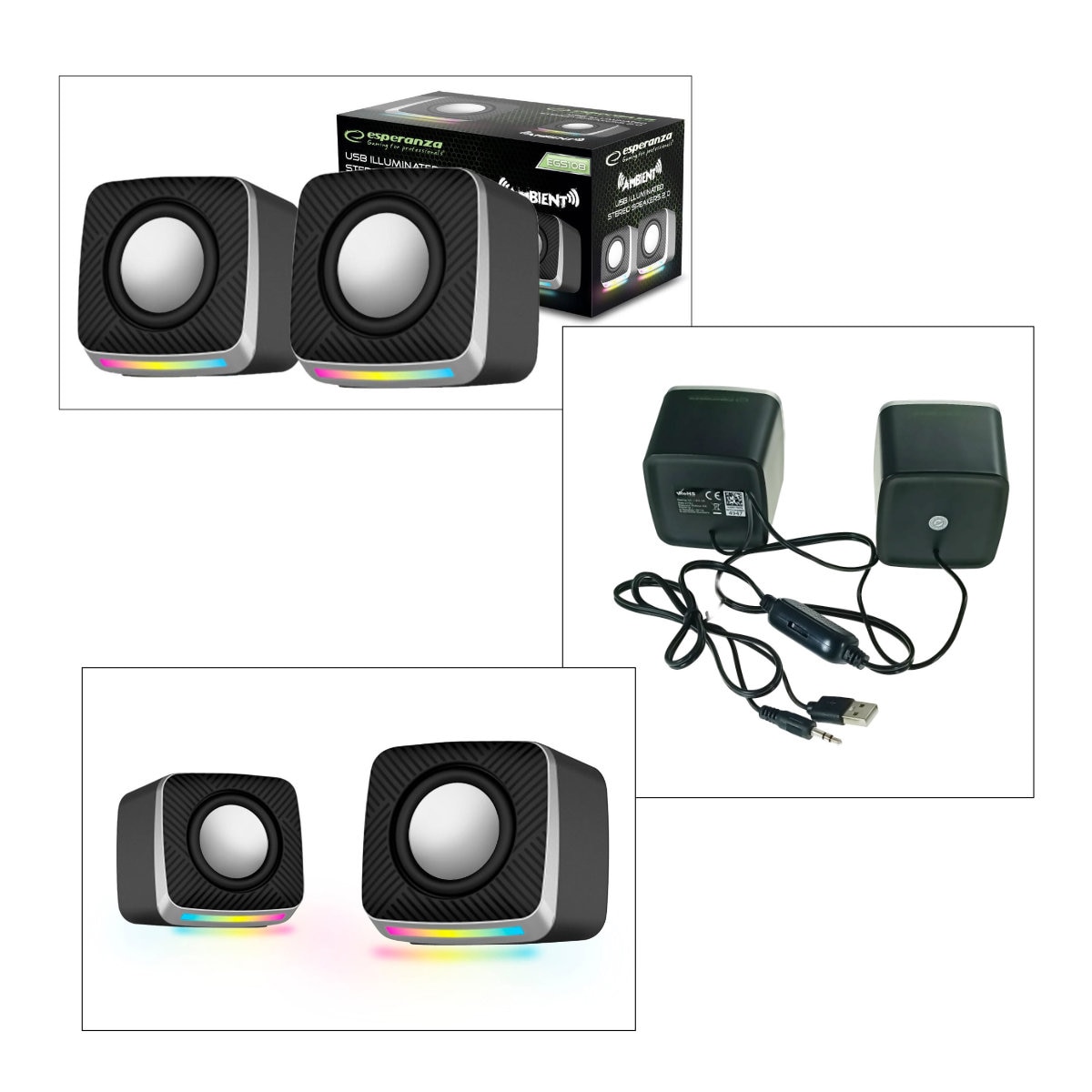 Boxe 2.0 stereo, iluminate LED, USB, 6W, Esperanza Ambient, control ...