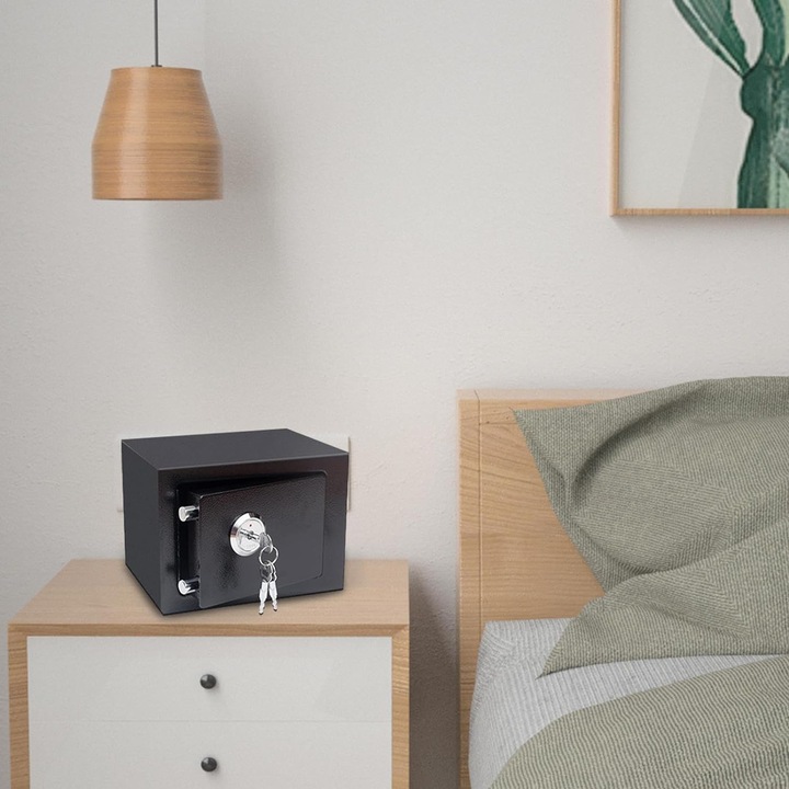 Seif metalic antiefractie cu inchidere prin cheie, UBX, 23x17x17 cm ...