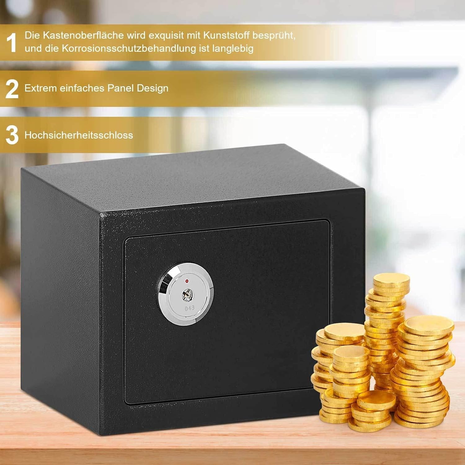 Seif metalic antiefractie cu inchidere prin cheie, UBX, 23x17x17 cm ...