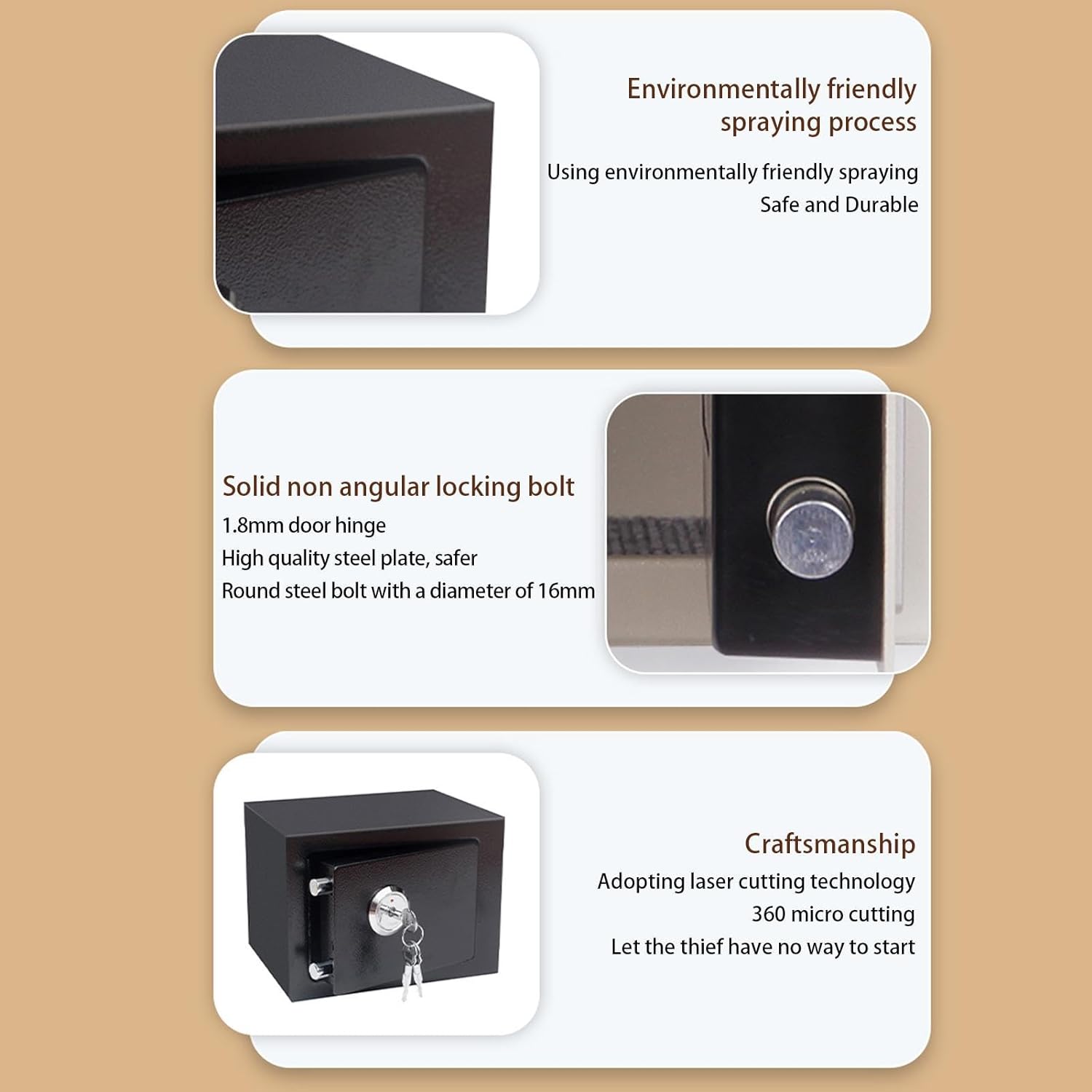 Seif metalic antiefractie cu inchidere prin cheie, UBX, 23x17x17 cm ...