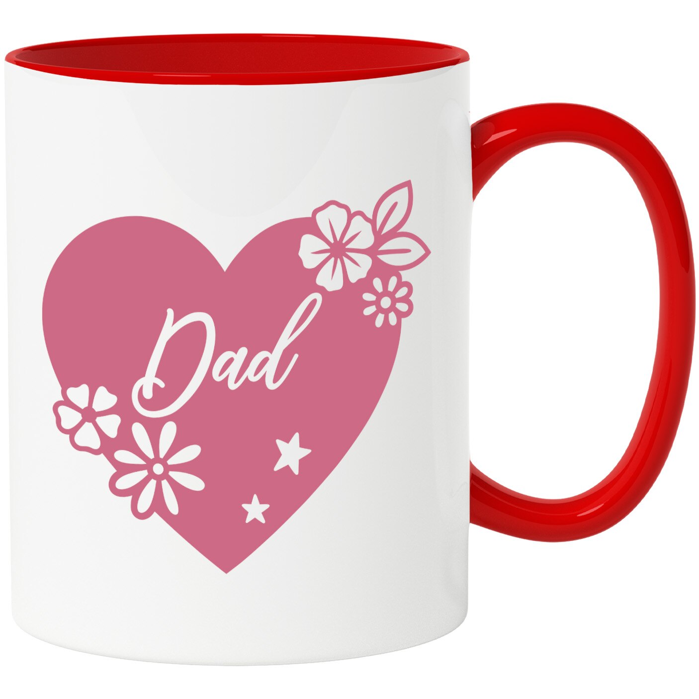 Cana cu Inima Roz, Flori, Stele, Textul in Engleza Dad, Tata, Parinti ...