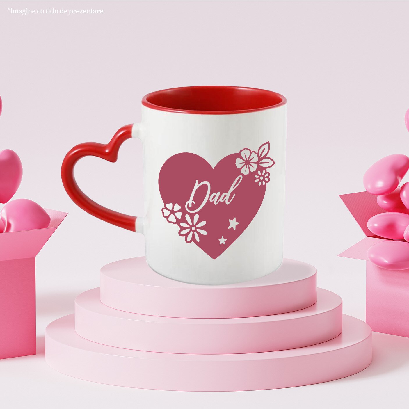 Cana cu Inima Roz, Flori, Stele, Textul in Engleza Dad, Tata, Parinti ...