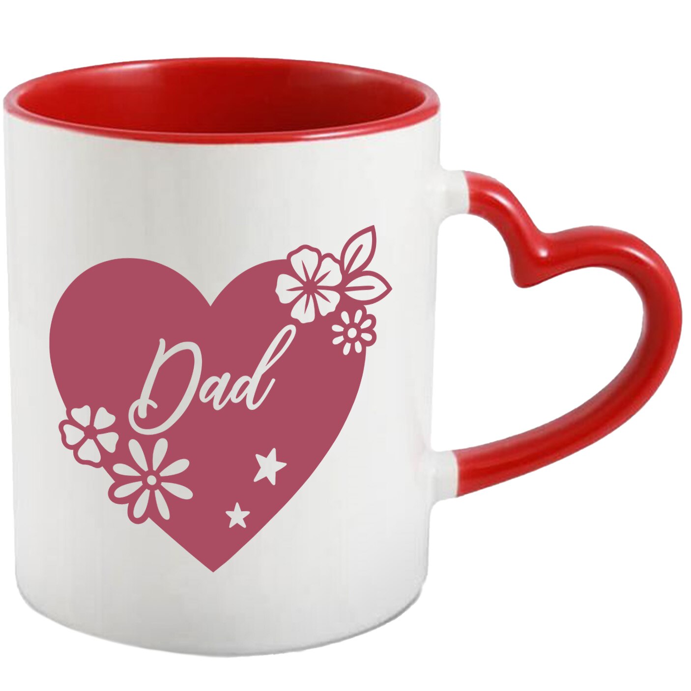 Cana cu Inima Roz, Flori, Stele, Textul in Engleza Dad, Tata, Parinti ...