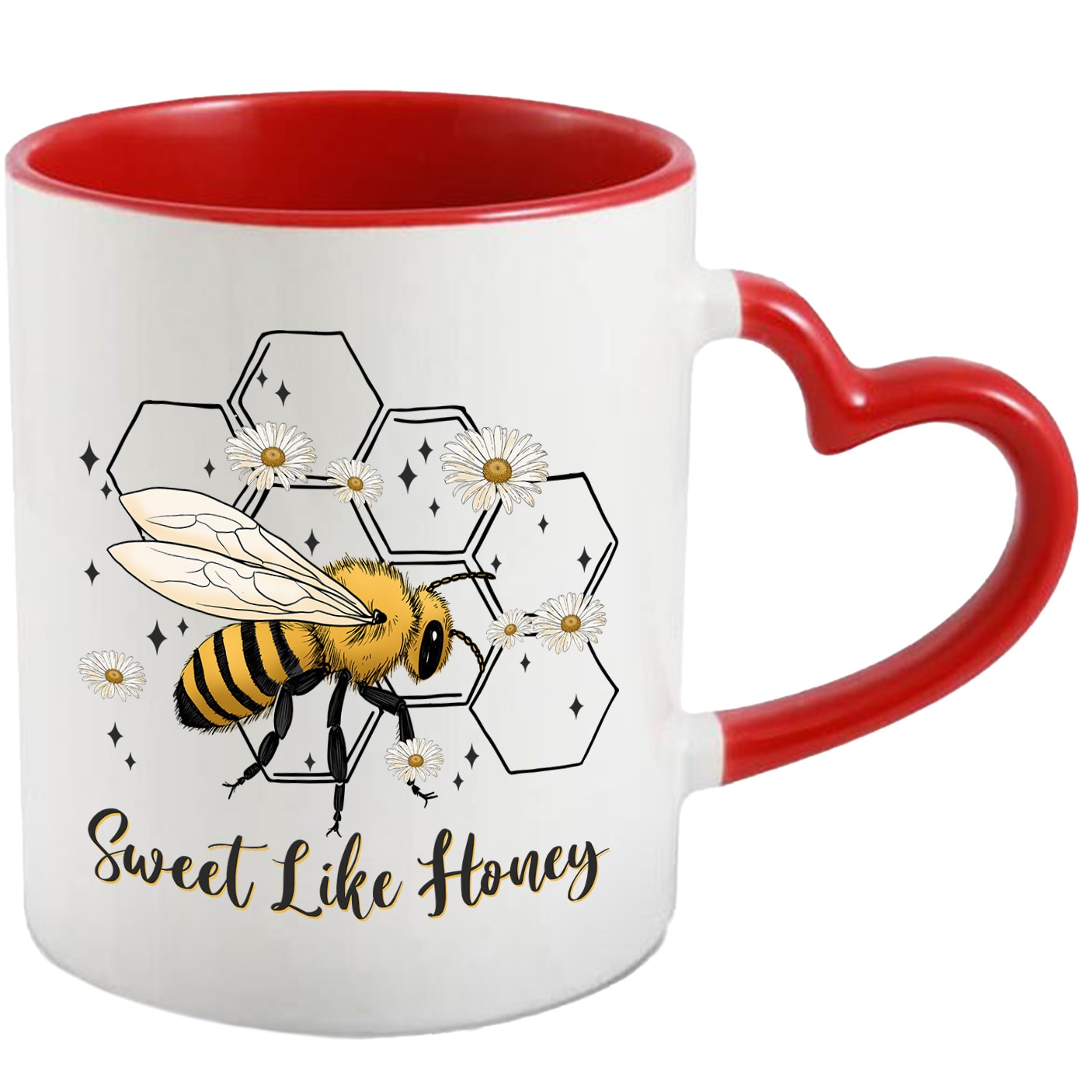 Cana cu albina si cu floricele albe cu mesajul "Sweet like honey ...