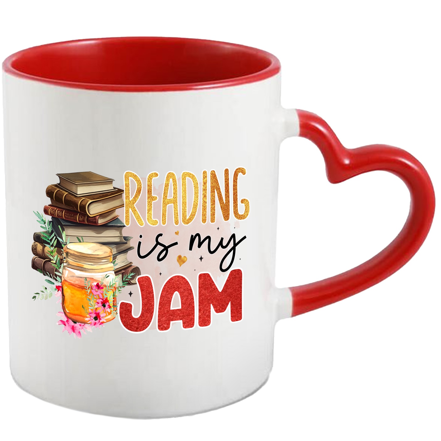 Cana cu mesajul "Reading is my jam", dulceata, carte, ilustratie ...