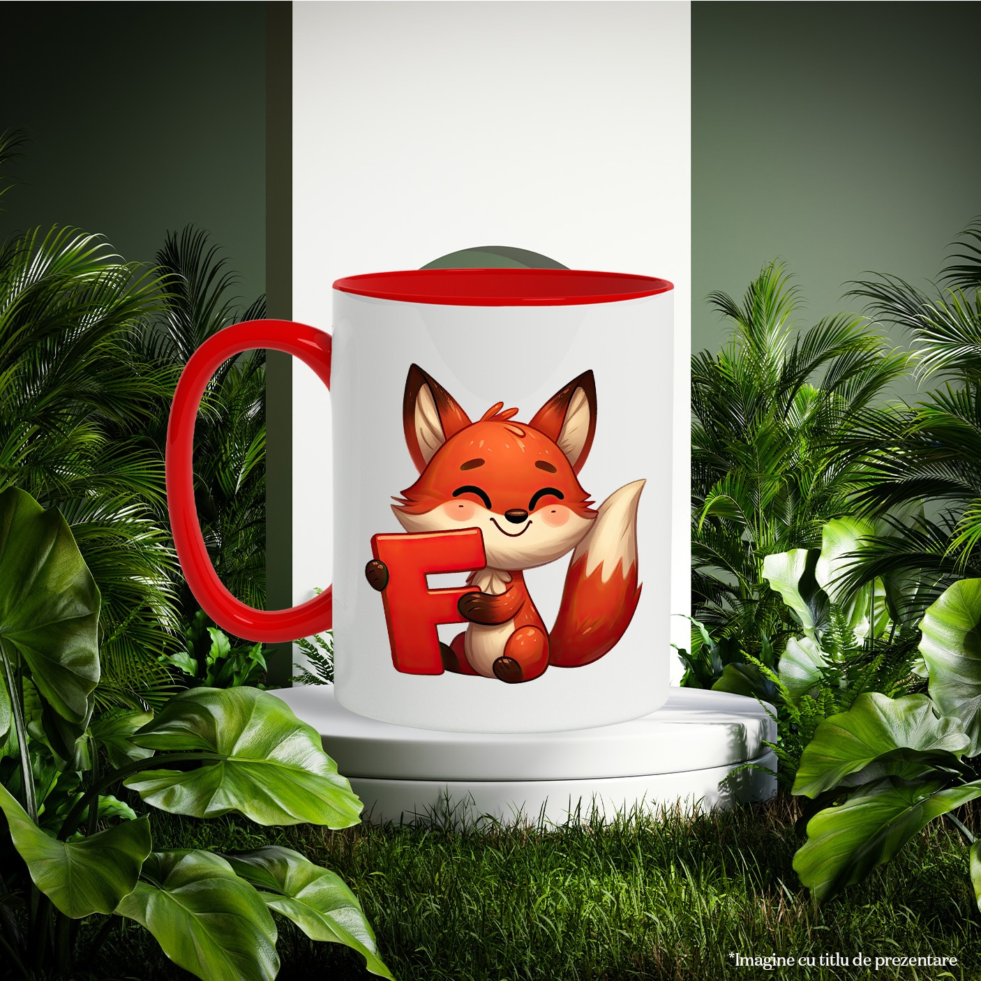 Cana cu o vulpita vesela cu litera "F", ilustratie, pentru copii ...