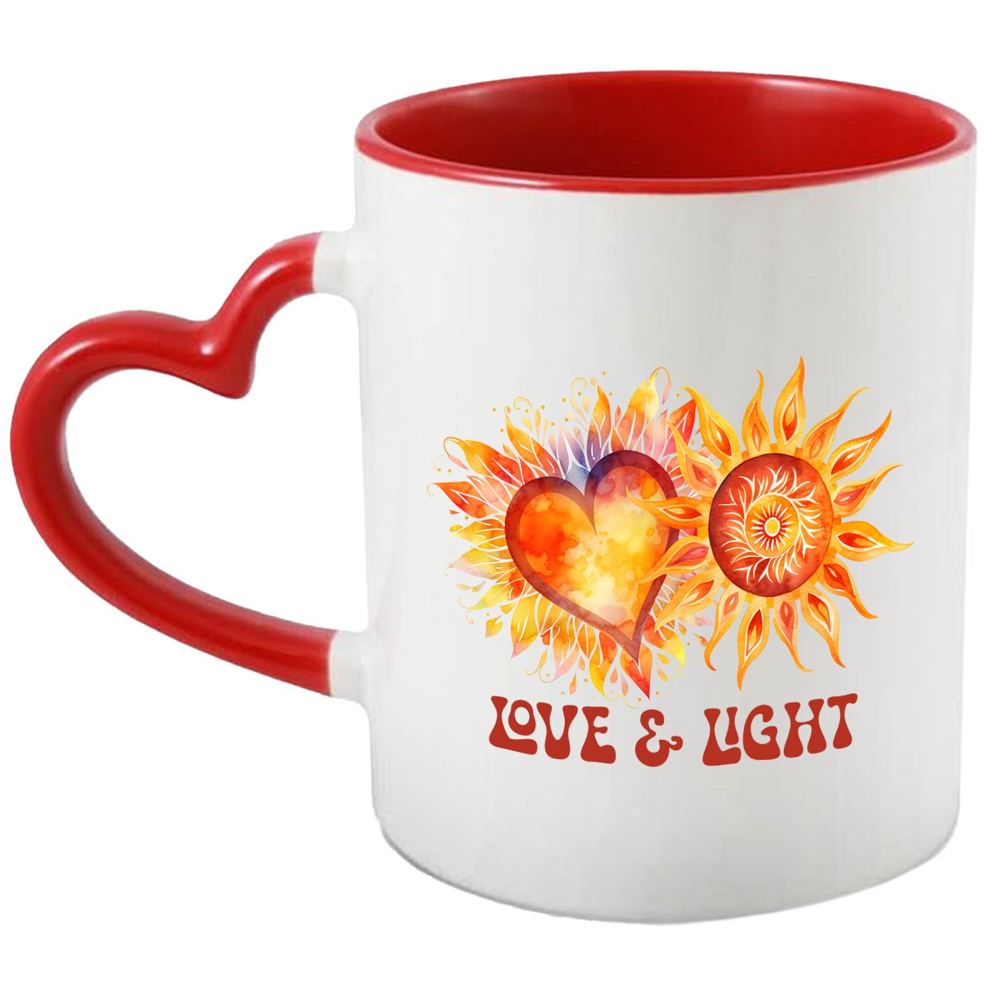 Cana cu mesajul "Love & light", ilustratie, iubire si lumina, inima ...