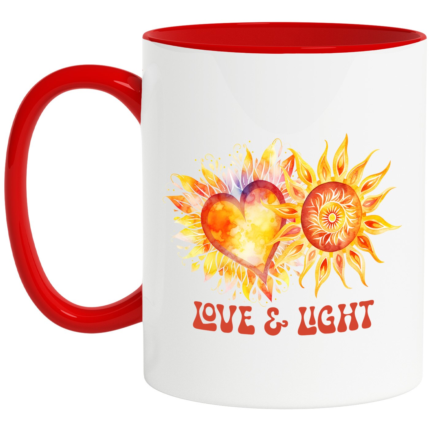 Cana cu mesajul "Love & light", ilustratie, iubire si lumina, inima ...