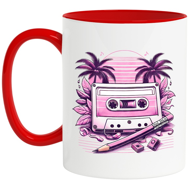 Cana cu o caseta veche, ilustratie, stil retro, vechi, creion, palmieri ...