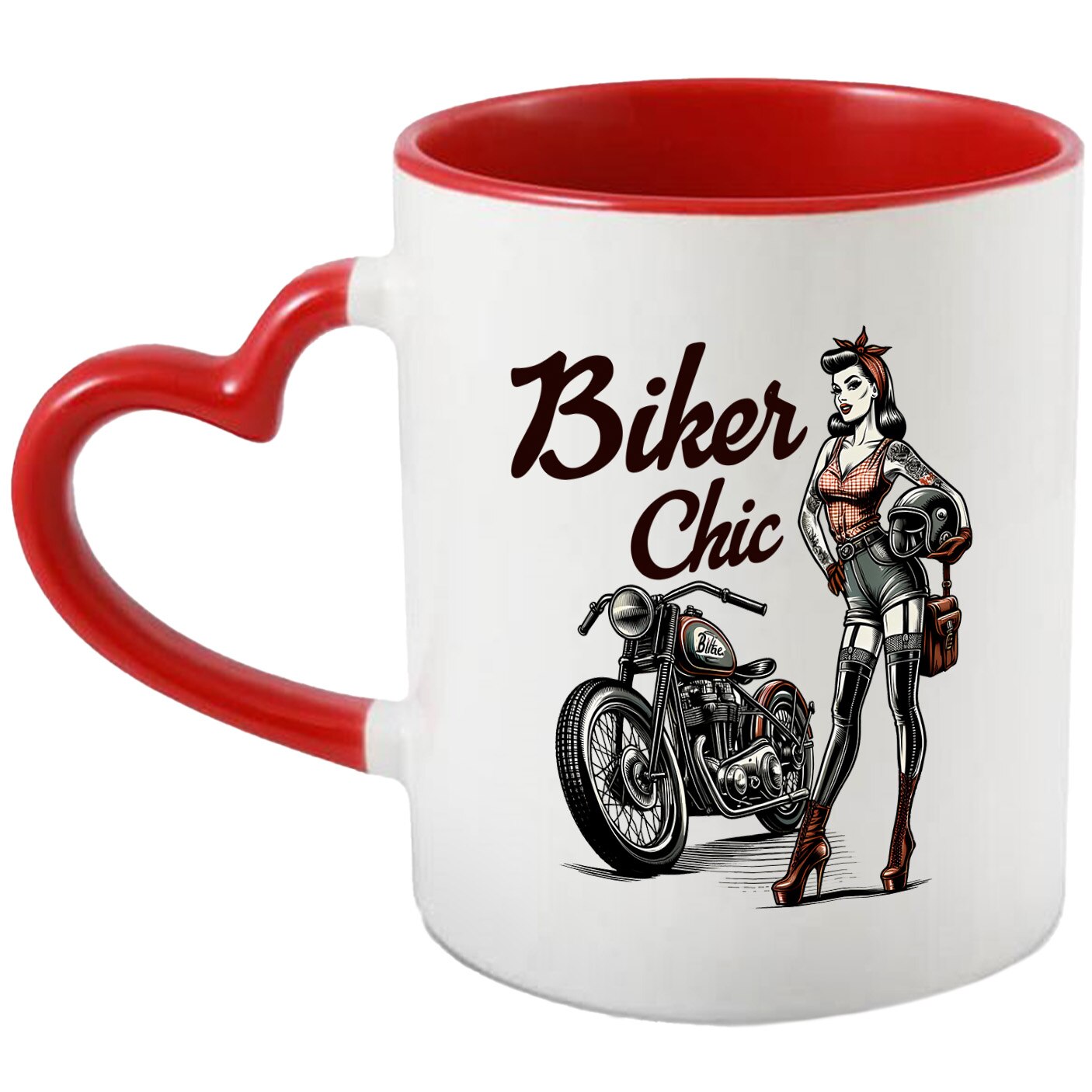 Cana cu mesajul "Biker chic", ilustratie, stil retro, vechi, de moda ...