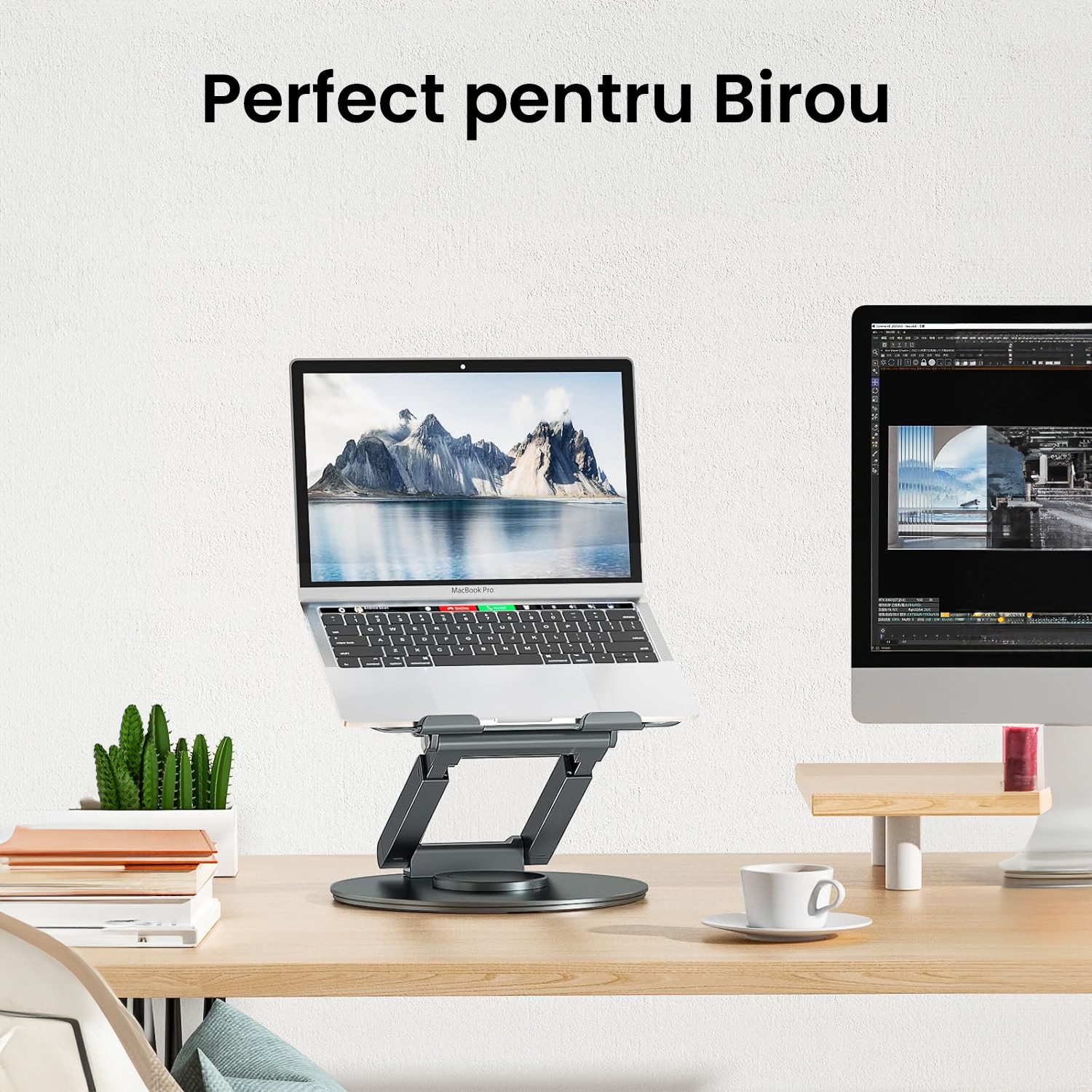 Suport laptop ergonomic pentru birou, baza cu rotatie 360°, pliabil ...