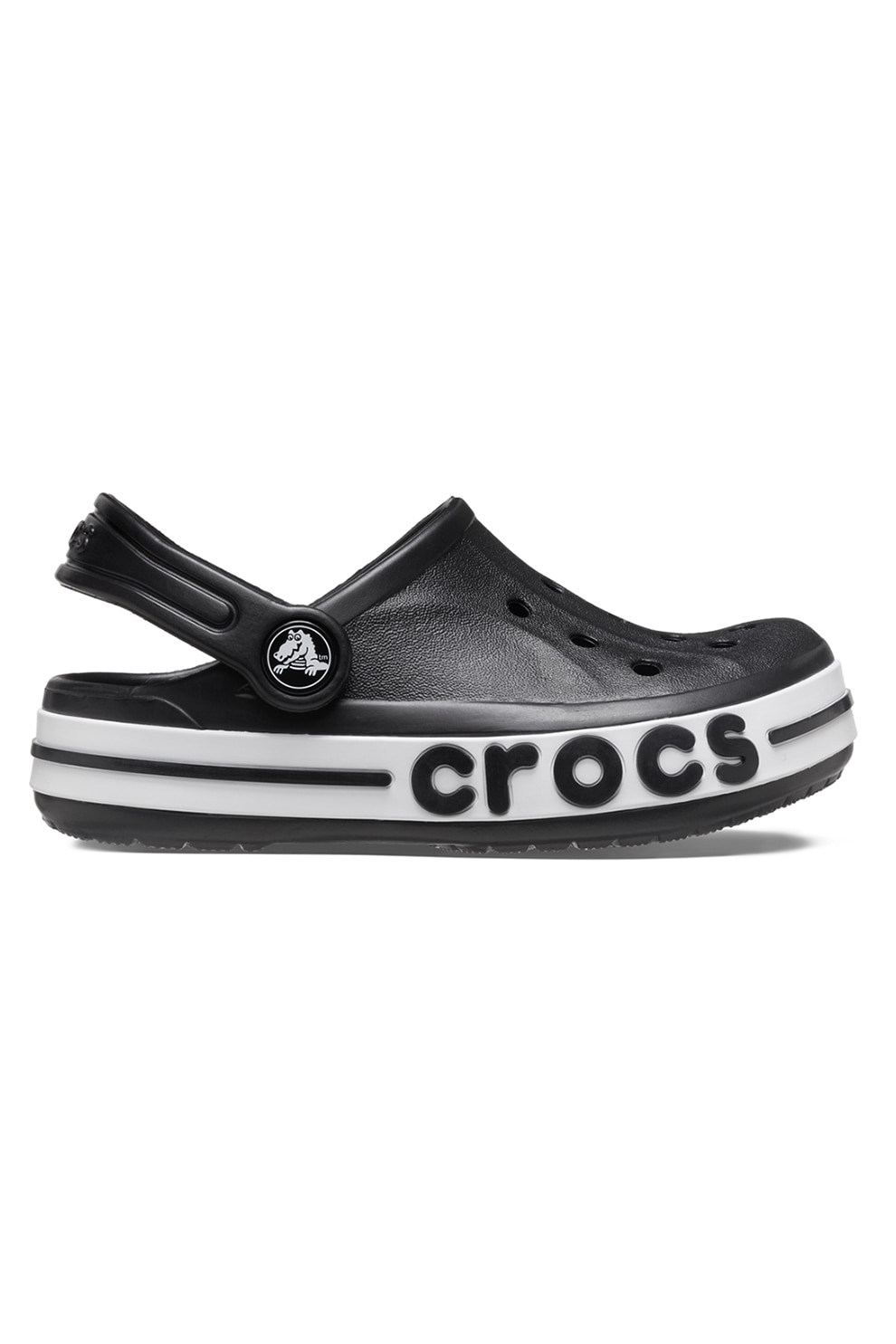 Crocs, Saboti slingback cu logo in relief pe talpa, Negru, Alb, 24-25 ...