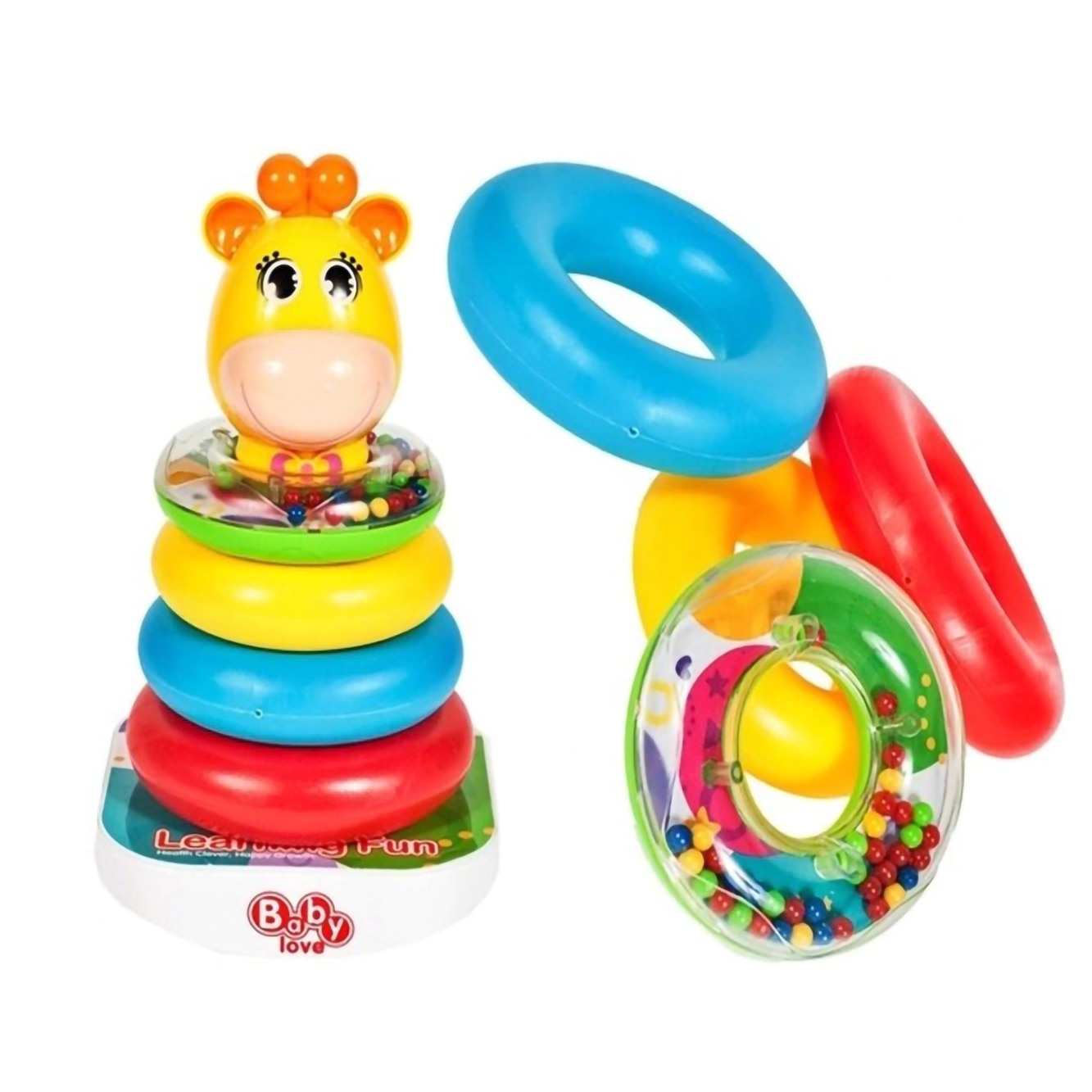 Jucarie Interactiva Bebelusi, Miraza, Piramida cu 4 Inele de Stivuit ...