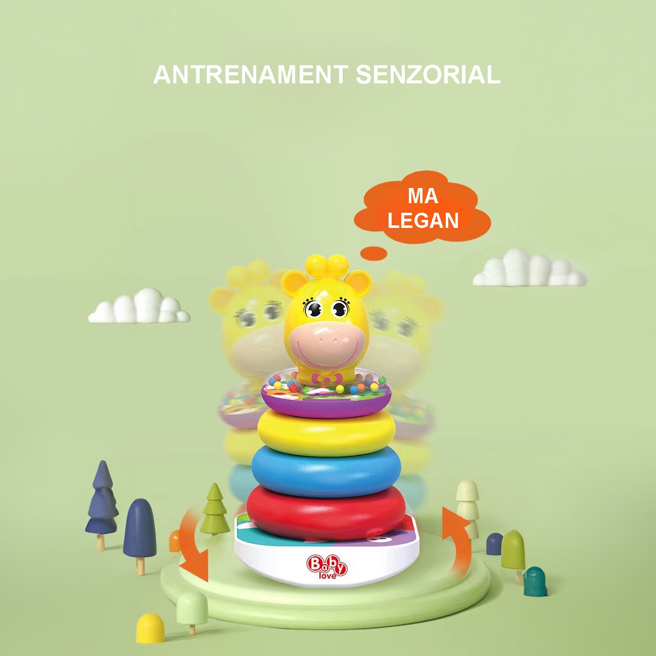 Jucarie Interactiva Bebelusi, Miraza, Piramida cu 4 Inele de Stivuit ...