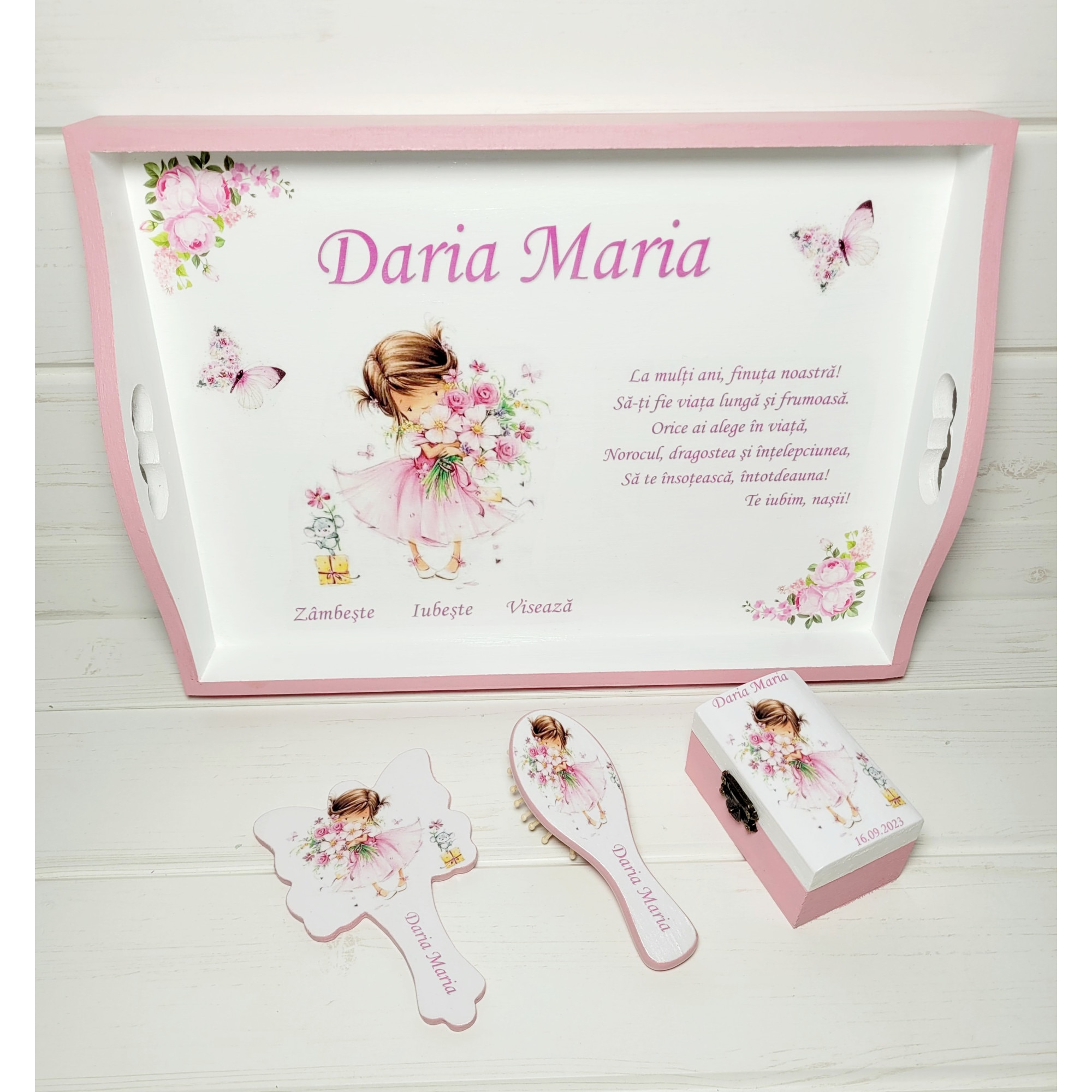 Set mot / turta model fetita cu flori - personalizat nume Daria Maria ...