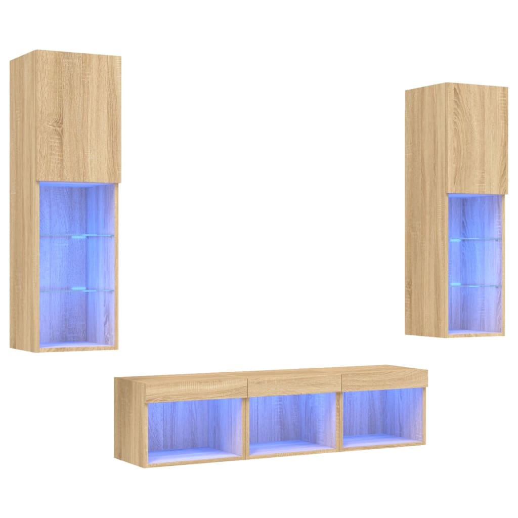 Set Mobilier living, Zakito Europe, Lemn/Sticla, Iluminare LED RGB ...